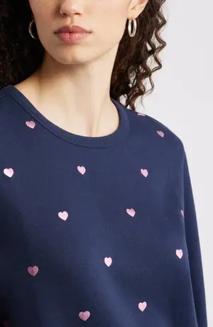Caslon Foil Heart Print Crewneck Sweatshirt