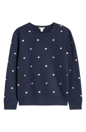 Caslon Foil Heart Print Crewneck Sweatshirt