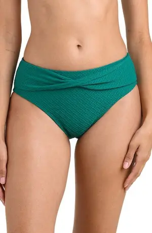 La Blanca Textured Tides Mid Rise Bikini Bottoms - Jungle