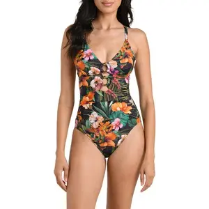 La Blanca Tropical Print Underwire One-piece Swimsuit - Orange Multi