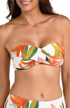 La Blanca Jungle Blossoms Bandeau Bikini Top - Orange Multi