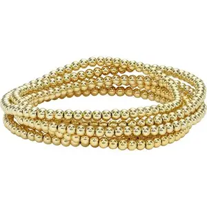 ZOE LEV Set Of 5 Beaded Stretch Bracelets - Yellow Gold