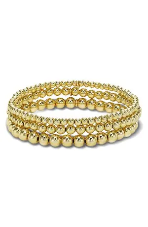 ZOE LEV Set Of 3 Beaded Stretch Bracelets - Yellow Gold