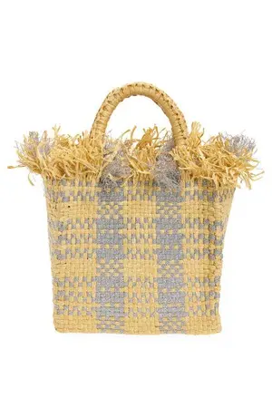 Pamela Munson Mini Check Mate Raffia Handbag - Silver