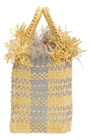 Pamela Munson Mini Check Mate Raffia Handbag - Silver
