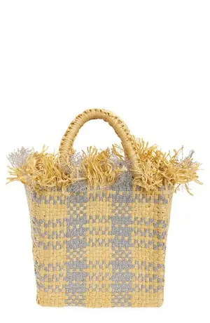 Pamela Munson Mini Check Mate Raffia Handbag - Silver