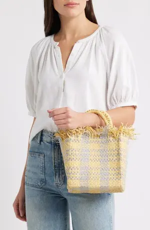 Pamela Munson Mini Check Mate Raffia Handbag - Silver
