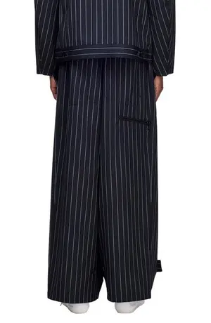Y3 Pinstripe Oversized Wide Leg Drawstring Pants