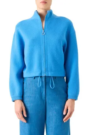 Akris Cashmere Piqué Crop Zip-up Cardigan