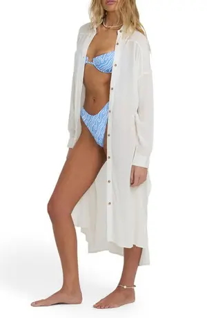 BILLABONG Throw & Go Long Sleeve Midi Cover-up Shirtdress