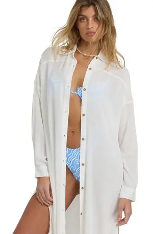 BILLABONG Throw & Go Long Sleeve Midi Cover-up Shirtdress