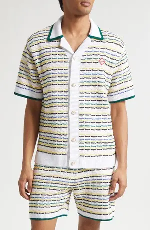Casablanca Cotton Tuck Stitch Button-up Sweater