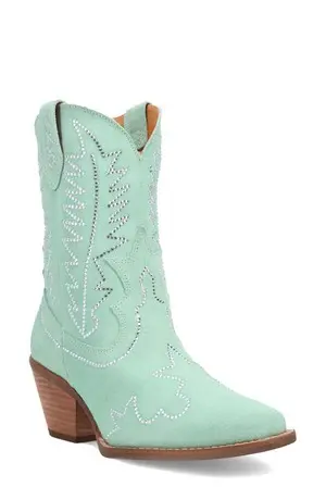 DINGO Western Boots With Rhinestone Detailing - Mint