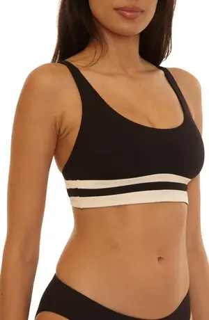 BECCA By Rebecca Virtue Coast Line Rib Bikini Top - Black/tan