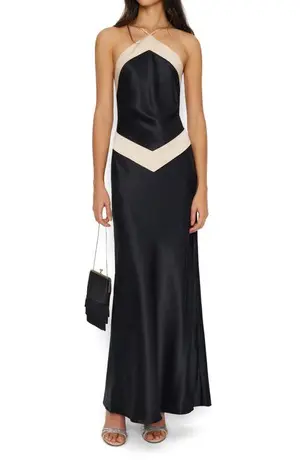 REFORMATION Jillian Halter Silk Dress - Black
