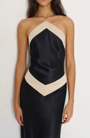 REFORMATION Jillian Halter Silk Dress - Black