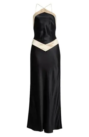 REFORMATION Jillian Halter Silk Dress - Black