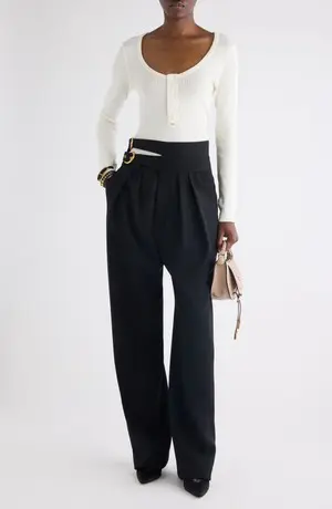 Chloé Buckle Keyhole High-waist Wool Pants