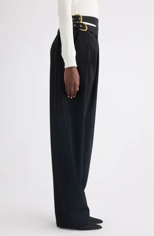Chloé Buckle Keyhole High-waist Wool Pants