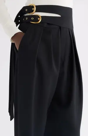 Chloé Buckle Keyhole High-waist Wool Pants