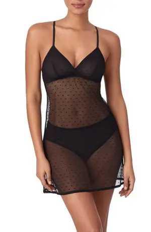 Dkny Heart Sheer Mesh Chemise - Black