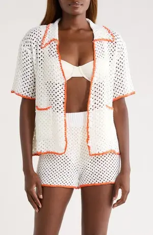 Elan Crochet Button-up Cover-up - White