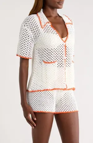 Elan Crochet Button-up Cover-up - White
