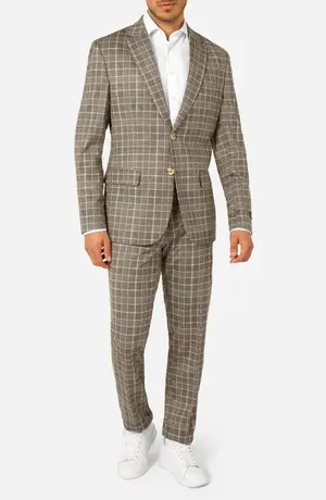 Opposuits Daily Slim Fit Glen Check Stretch Suit - Tan