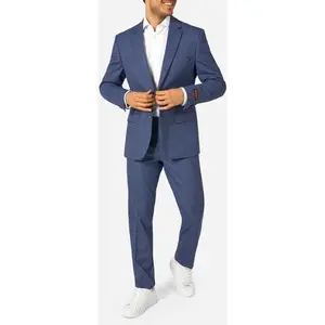 Opposuits Daily Slim Fit Navy Herringbone Check Stretch Suit - Blue