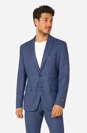 Opposuits Daily Slim Fit Navy Herringbone Check Stretch Suit - Blue