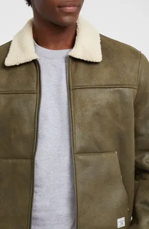 Guess Faux Leather & Faux Shearling Bomber Jacket