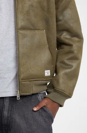Guess Faux Leather & Faux Shearling Bomber Jacket