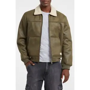Guess Faux Leather & Faux Shearling Bomber Jacket