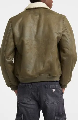 Guess Faux Leather & Faux Shearling Bomber Jacket