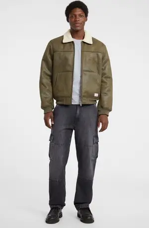 Guess Faux Leather & Faux Shearling Bomber Jacket