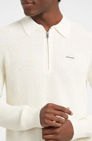 Guess Organic Cotton Half-zip Sweater - Warm White