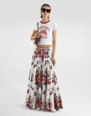 Dolce & Gabbana Flower Bouquet-print Poplin Long Skirt - Multicolor