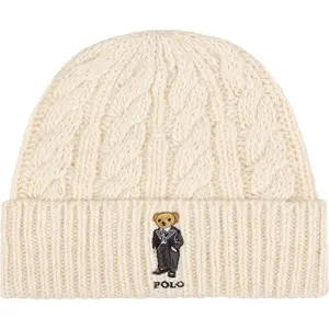 Polo Ralph Lauren Tuxedo Bear Cable Knit Beanie - Cream