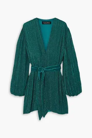 Retrofete Gabrielle Velvet-trimmed Sequined Mini Wrap Dress - Emerald