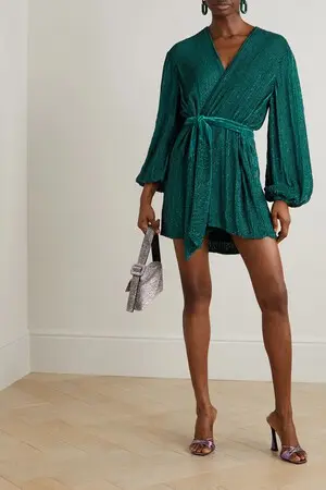 Retrofete Gabrielle Velvet-trimmed Sequined Mini Wrap Dress - Emerald