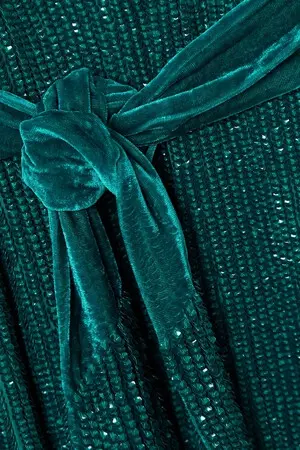 Retrofete Gabrielle Velvet-trimmed Sequined Mini Wrap Dress - Emerald