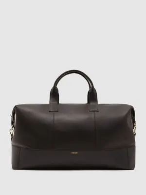 REISS Colton Micro-grain Leather Weekend Bag - Dark Brown