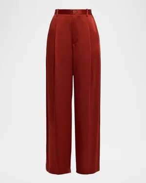Lapointe Pleated Wide-leg Satin Pants - Red