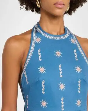ALEMAIS Acacia Halter Mini Dress - Blue