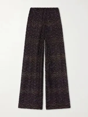 Missoni Sequin-embellished Crochet-knit Wide-leg Pants - Brown