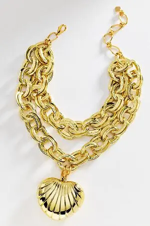 Anthropologie Chunky Heart Link Necklace - Gold