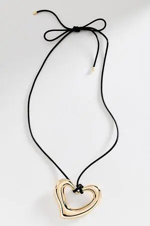 Anthropologie Corded Heart Pendant Necklace - Black/gold