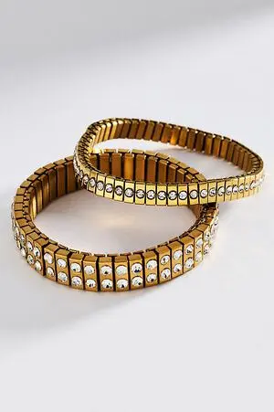 Anthropologie Crystal Stretch Bracelets Set - Gold