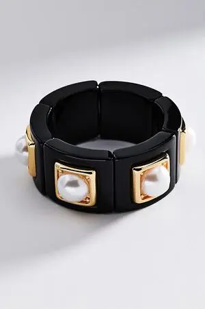 Anthropologie Chunky Pearl Cuff Bracelet - Black & Pearl