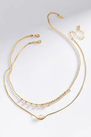 Anthropologie Mixed Crystal Layering Necklaces, Set Of 2 - Gold